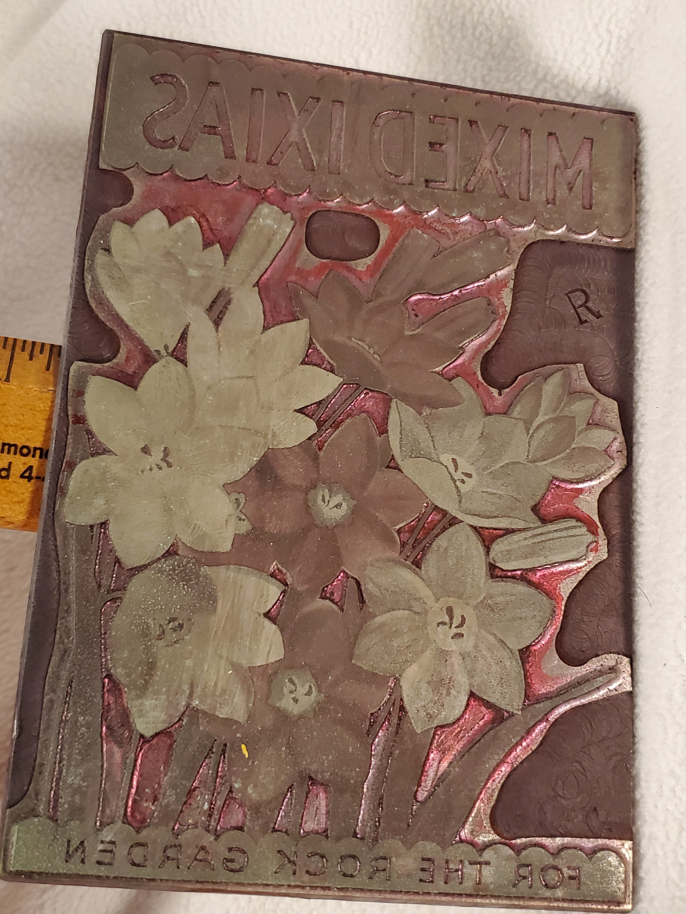 Vintage Etching Engraved Metal Printing Machine Press Plate Stamp ...