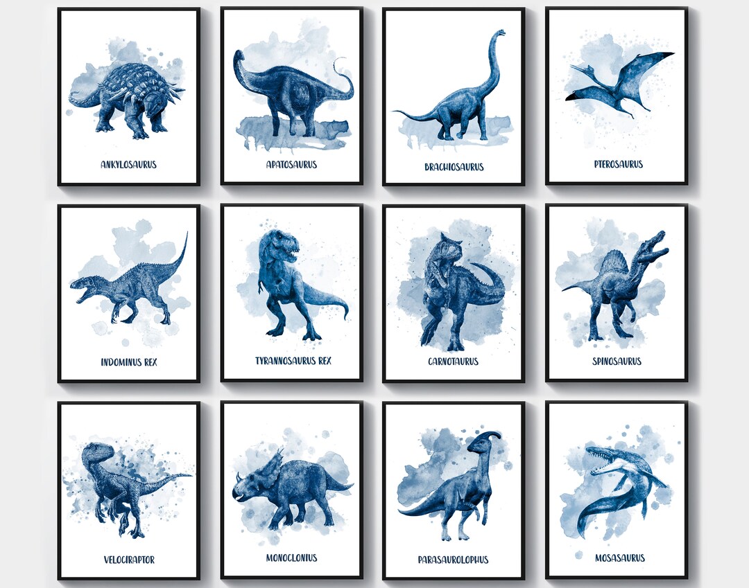12 Watercolor Dinosaur Types Signed Name Art Tyrannosaurus Rex ...
