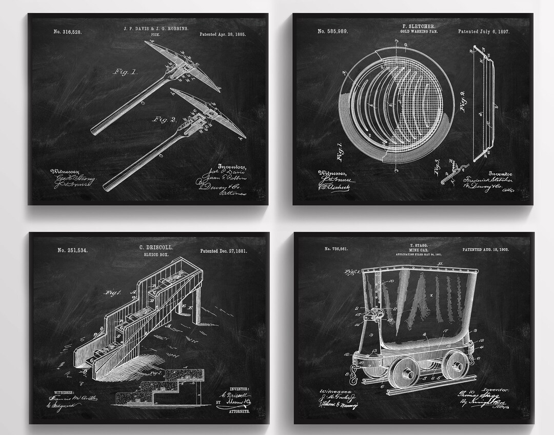 4 Gold Mining Tools Blueprints Gold Prospector Gift Miner Gift ...