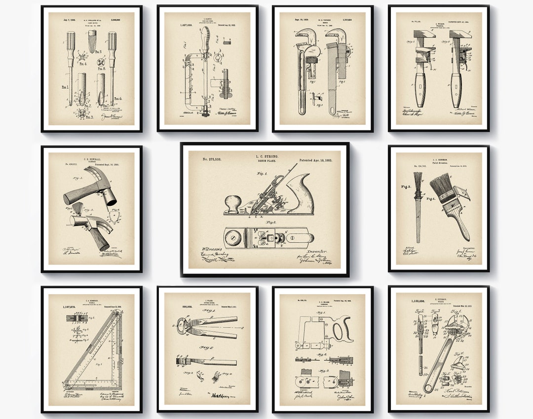 11 Workshop Patent Posters Garage Wall Decor Handyman Gift Boss Gift ...