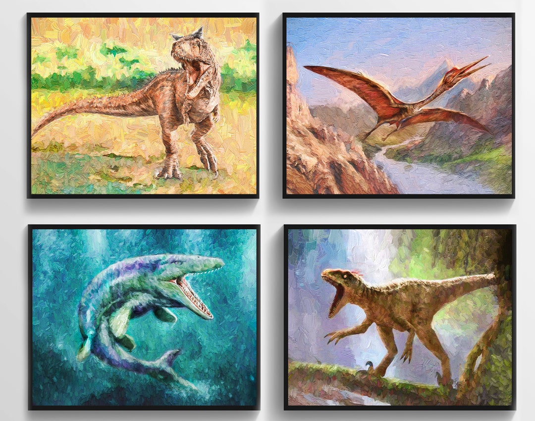 4 Dinosaur Art Carnotaurus Art Pterosaur Art Mosasaurus Art ...