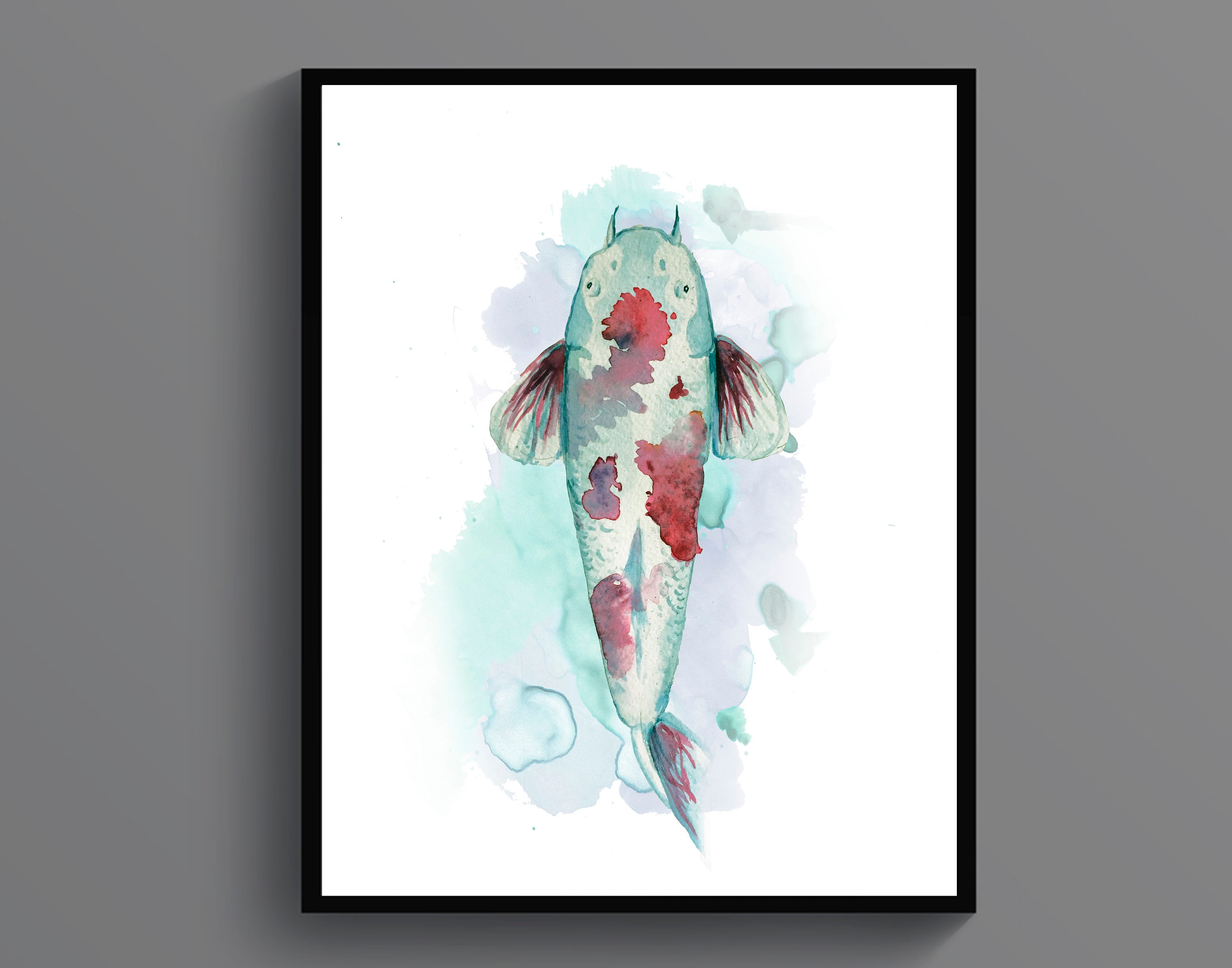 Japanse Aquarel Koi KOI FISH IN BLUE WATER Painting By Yumi Kudo