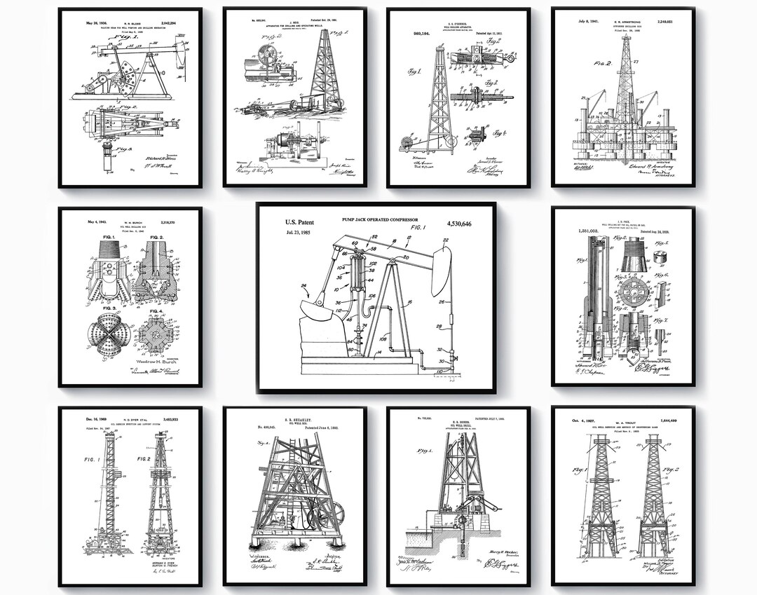 11 Oil Drill Rig Patent Art Well Drill Blueprint Petroleum Industry ...