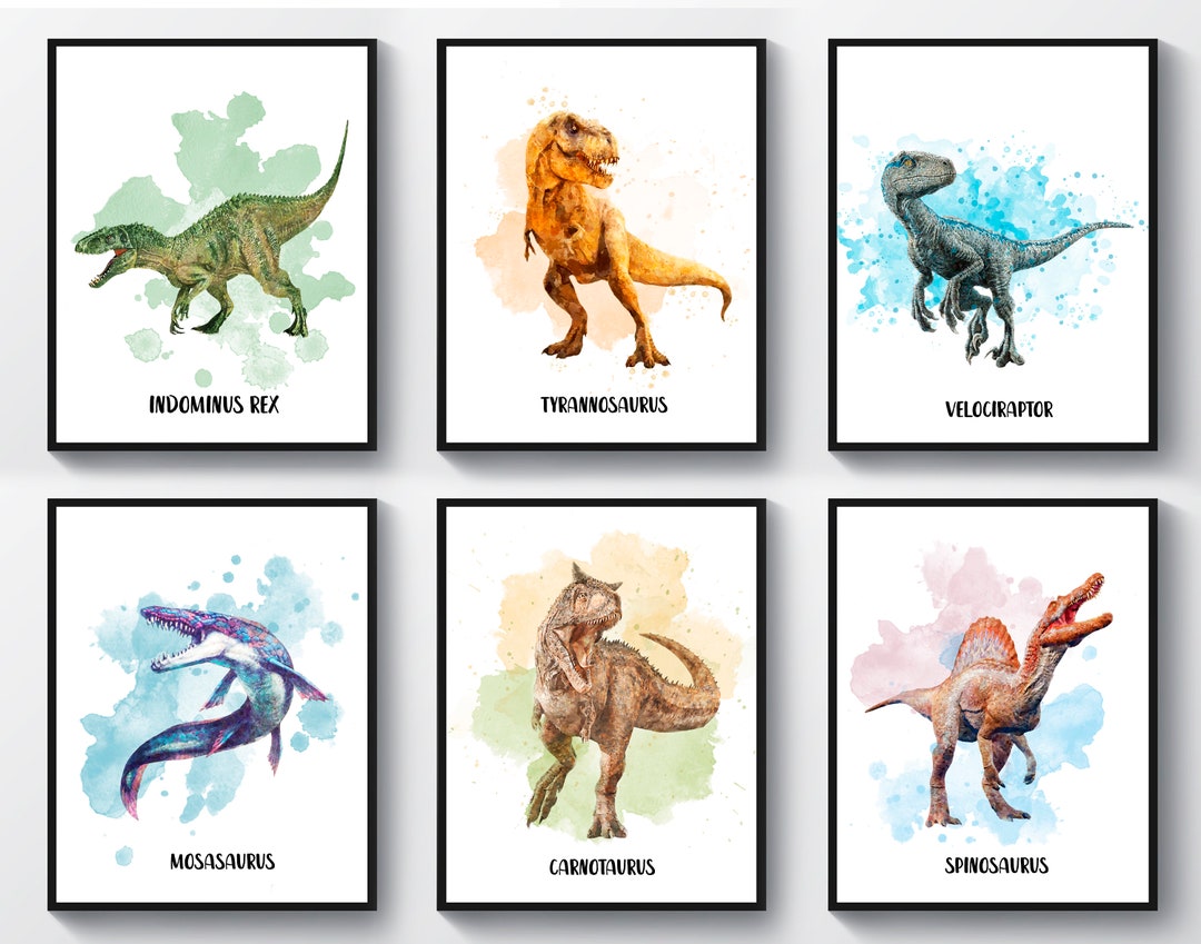 6 Watercolor Dinosaurs Printable Jurassic Dinosaur Decor Kids Room Wall ...