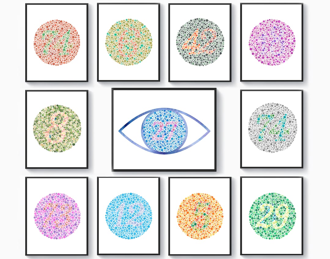 11 Ishihara Test Cards for Testing Colour Blindness Watercolor Blots ...