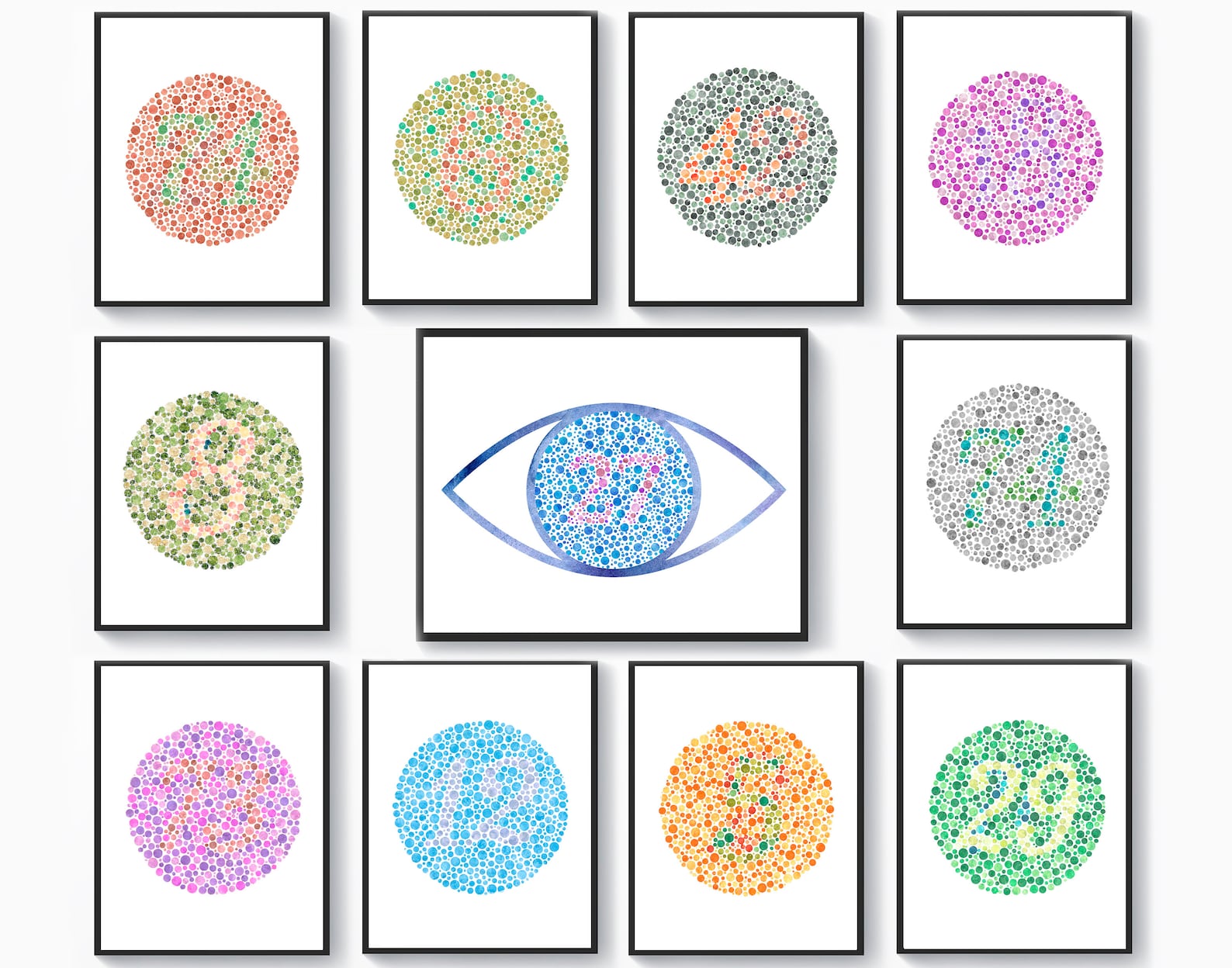 11 Ishihara Test Cards for Testing Colour Blindness Watercolor - Etsy