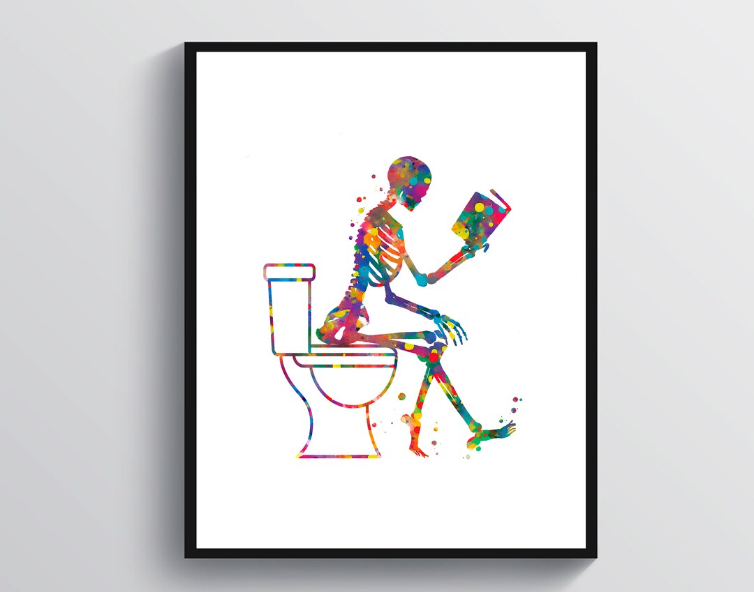 Skeleton Sitting on Water Closet Art Bathroom Decor Restroom - Etsy