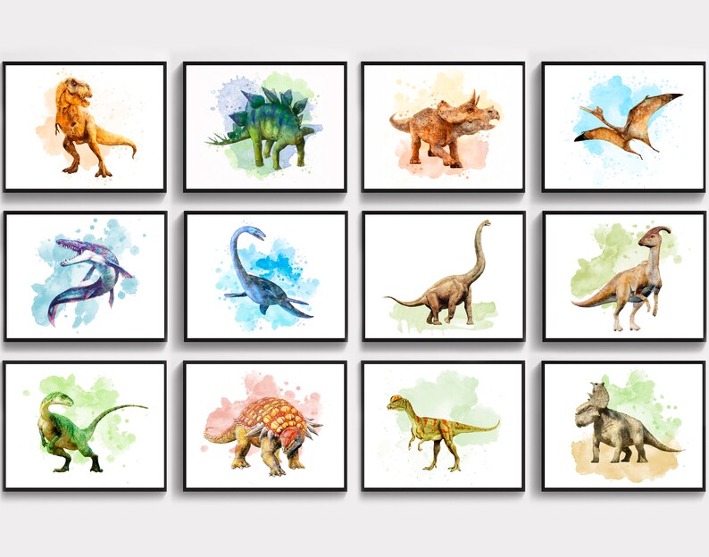 Dinosaur Art Print Watercolor T-rex Stegosaurus Mosasaurus - Etsy