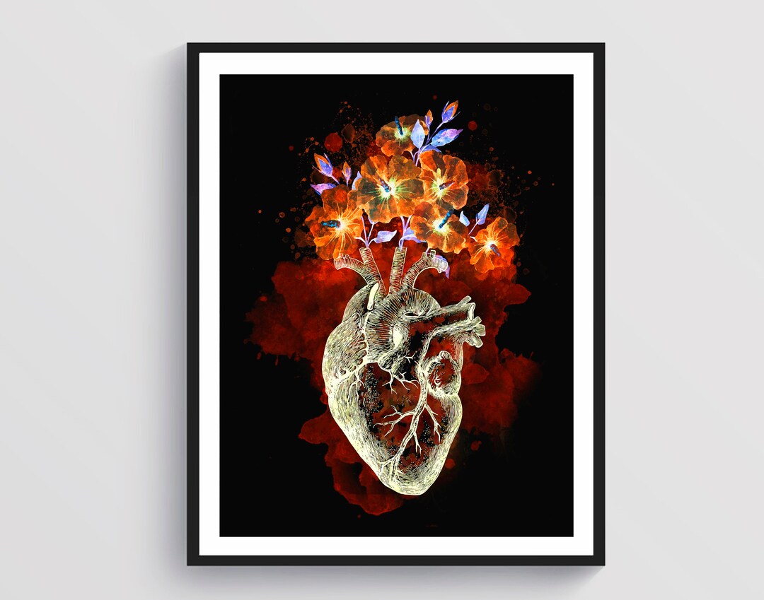 Floral Heart Art Anatomy Artwork Medical Painting Human Physiology Art ...