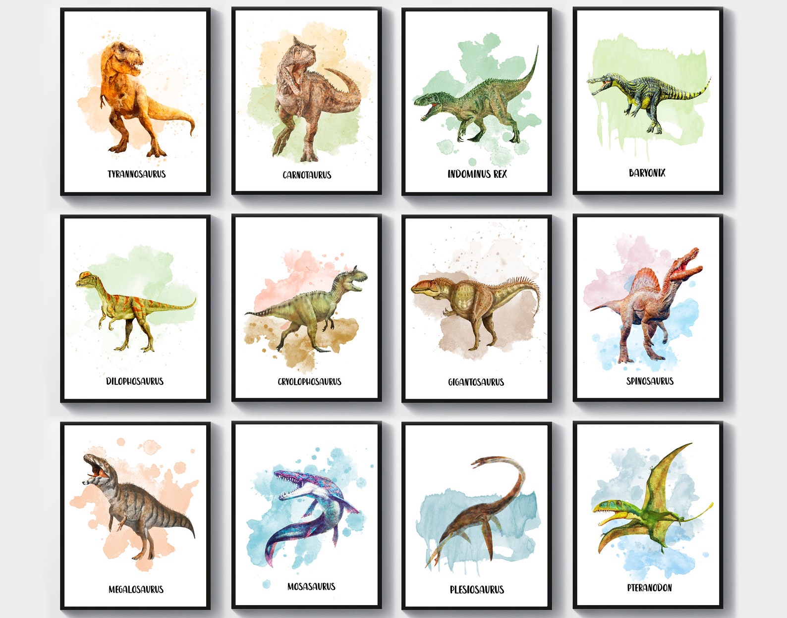 Large Carnivorous Dinosaurs With Names Poster Set 12 Child Education ...