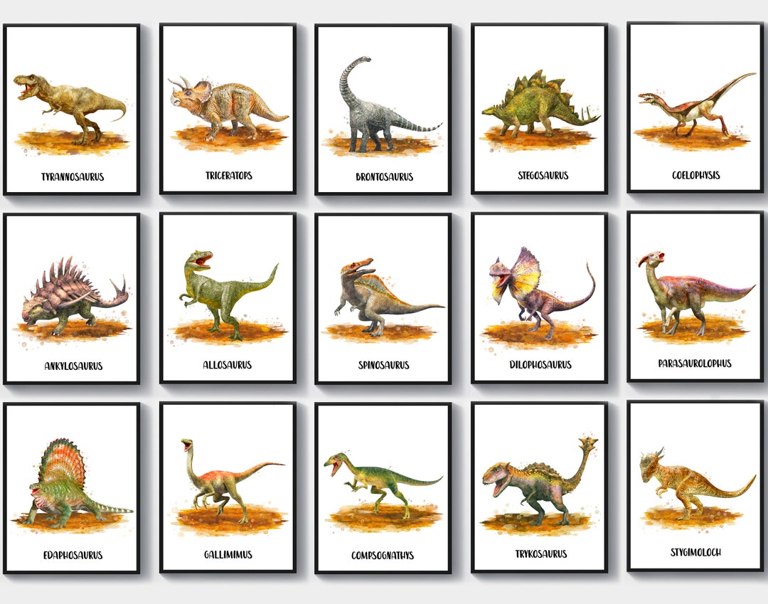 15 Most Popular Types of Dinosaurs Posters, Watercolor Dinosaur Art ... 15 Most Popular Types of Dinosaurs Posters, Watercolor Dinosaur Art ...