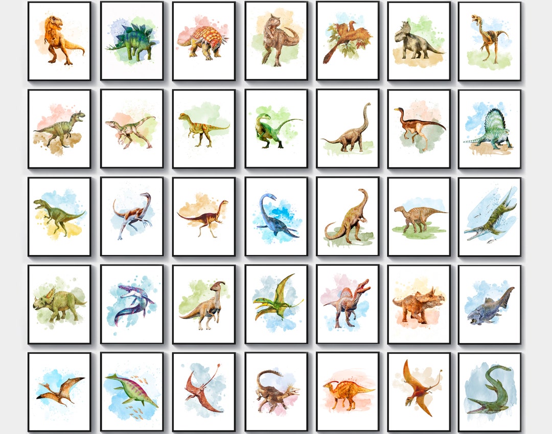 35 Watercolor Dinosaurs Posters Jurassic Dinosaur Art T-rex Stegosaurus ...