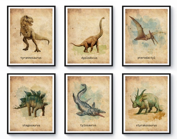 Dinosaur Types Vintage Poster Set of 6 Dinosaur Illustration - Etsy