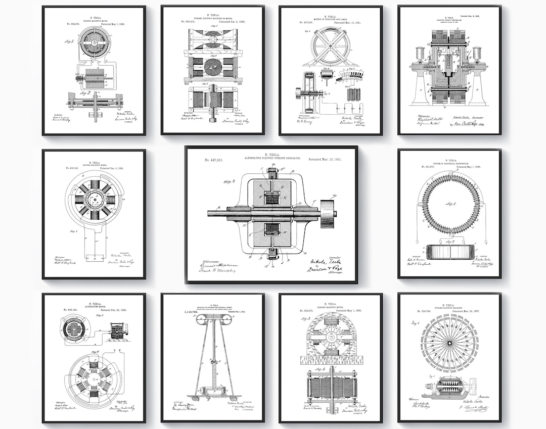 11 Nikola Tesla Inventions Art Blueprints Electrician Gift Electricity ...