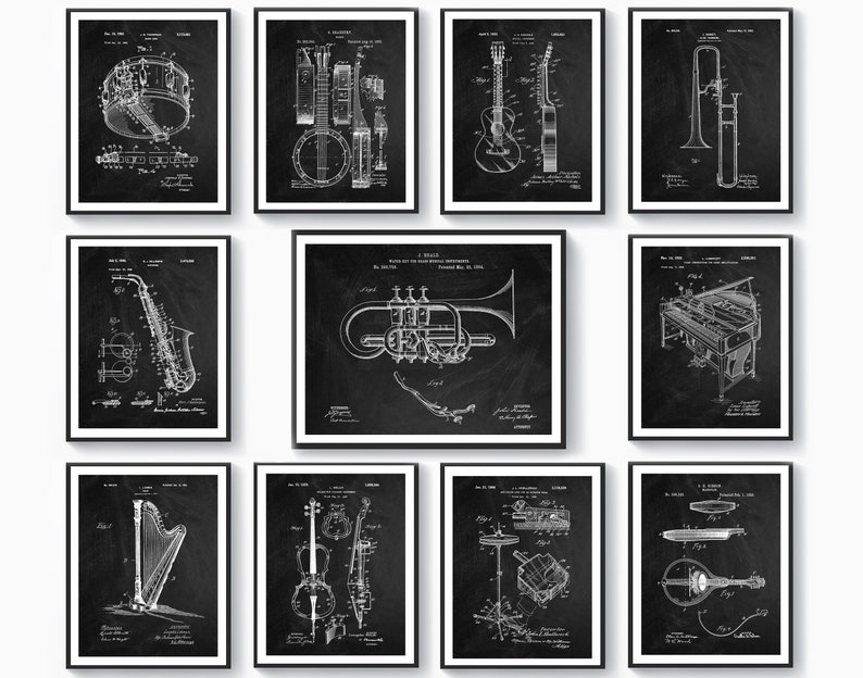 11 Music Wall Art Musical Instrument Decor Patent Drawing - Etsy