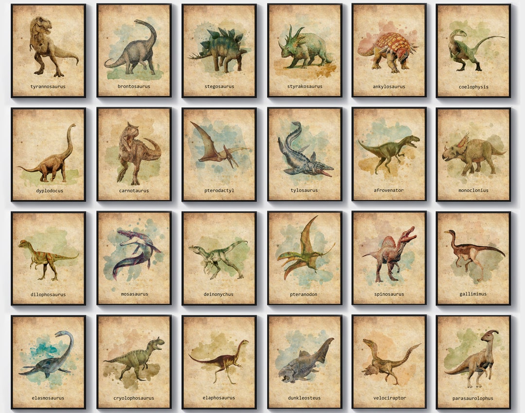 24 Dinosaur Vintage Art Posters Dinosaur Types Art Prints Dinosaurs ...