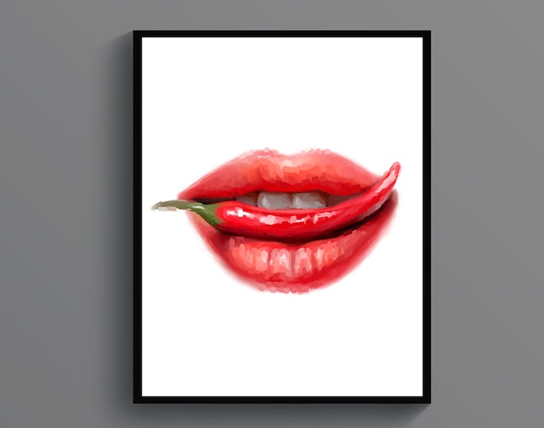 Lips Poster Chili Pepper Art Woman Lips Watercolor Art - Etsy