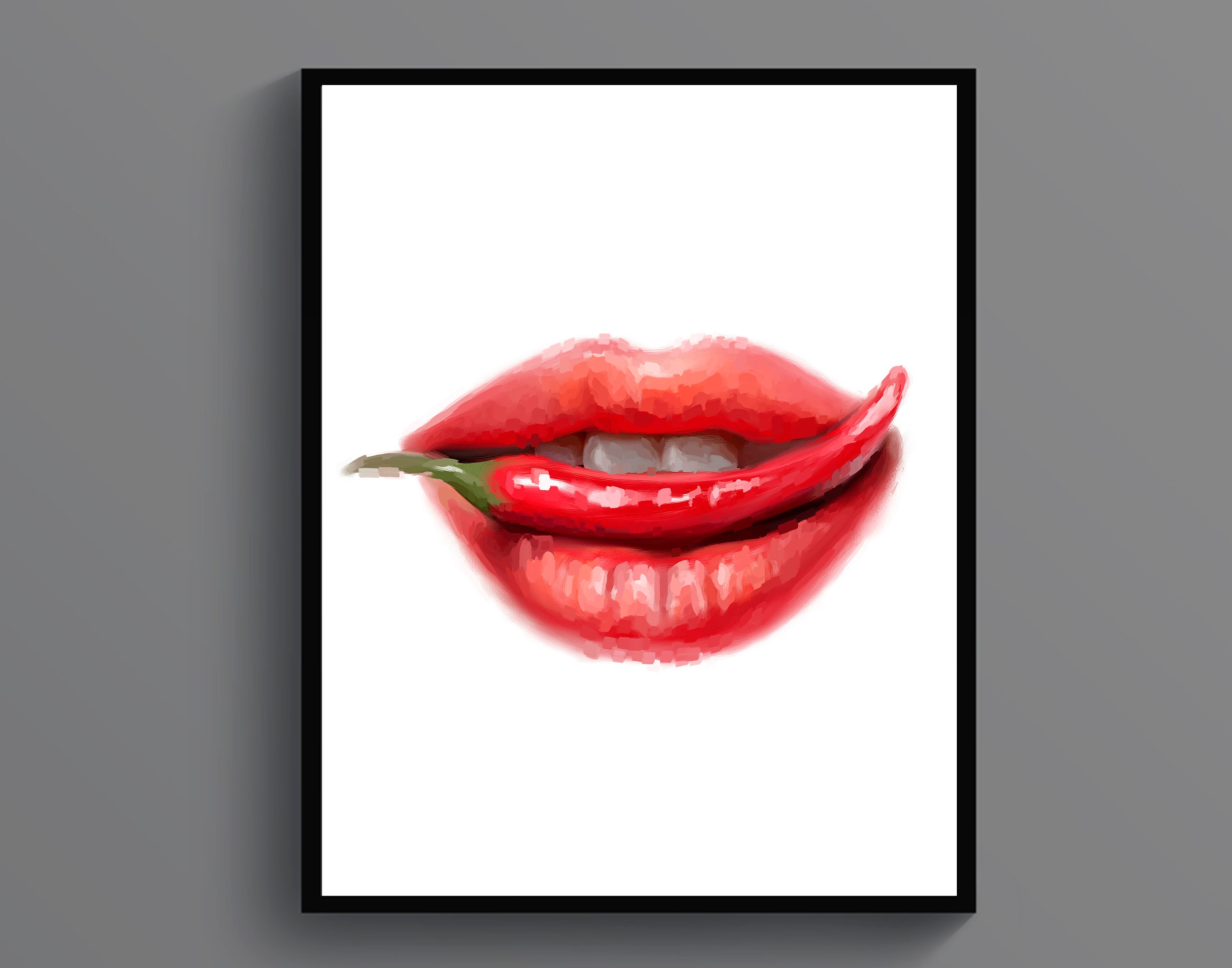 Lips Poster Chili Pepper Art Woman Lips Watercolor Art | Etsy