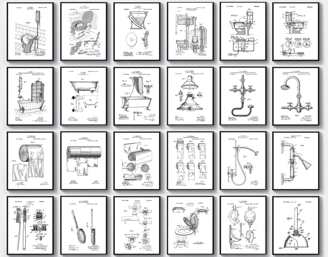 24 Bathroom Art Patents, Bathroom Wall Decor, Restroom Decor, Plumber ...