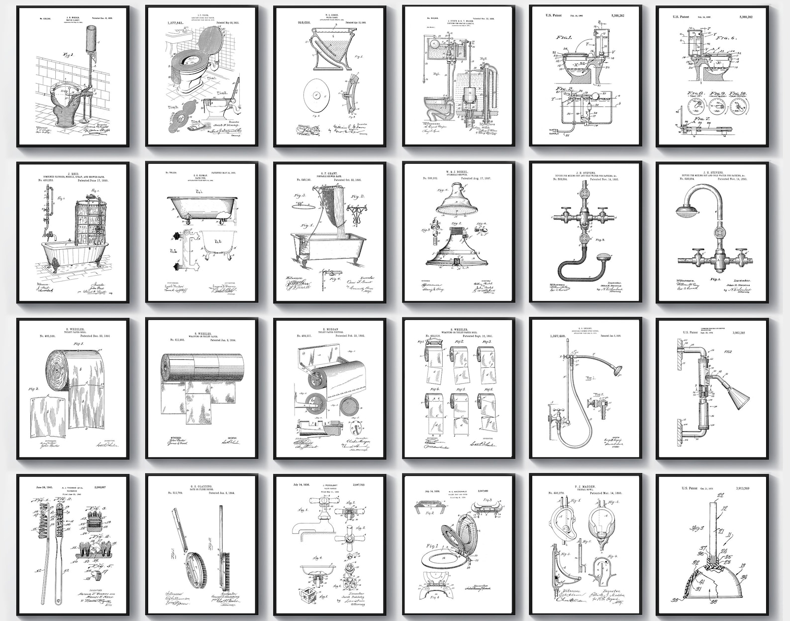 24 Bathroom Art Patents, Bathroom Wall Decor, Restroom Decor, Plumber ...