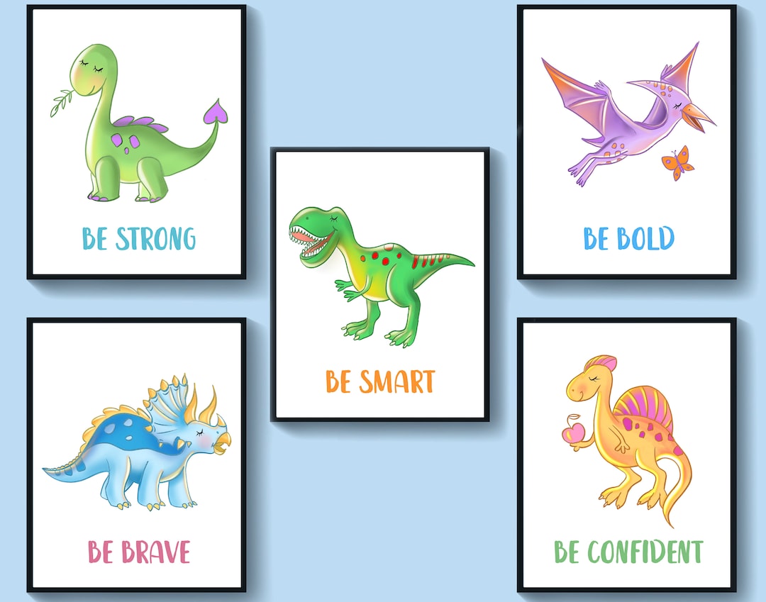 5 Cute Dinosaur Decor Positive Quotes Kids Room Art Nursery Print T-rex ...