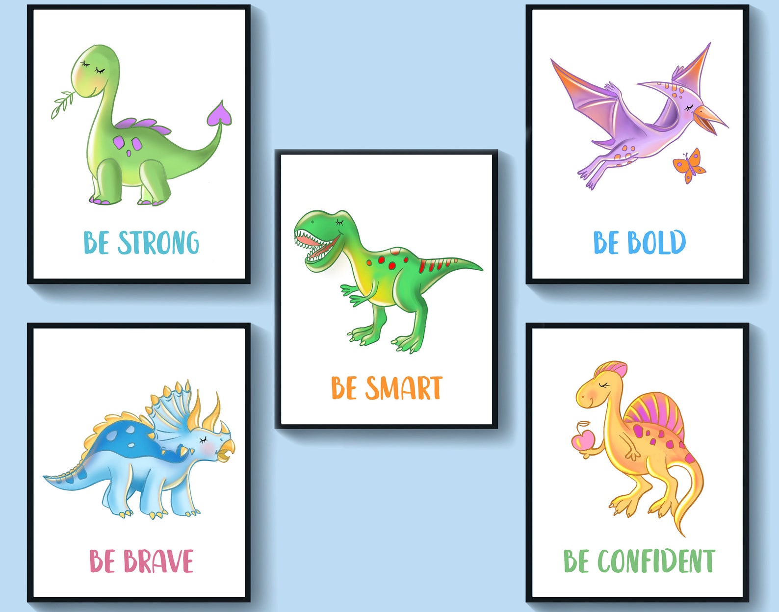 5 Cute Dinosaur Decor Positive Quotes Kids Room Art Nursery - Etsy