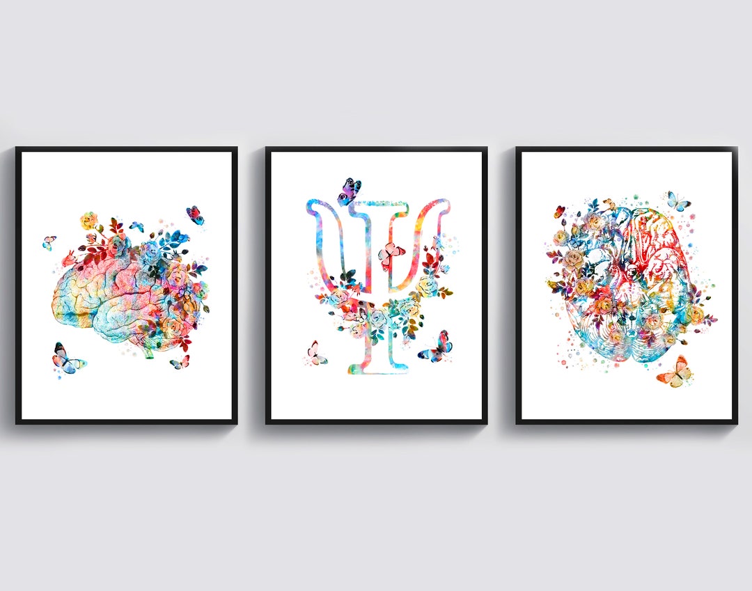 3 Psychotherapist Gift Watercolor Anatomy Art Floral Brain Art PSI ...