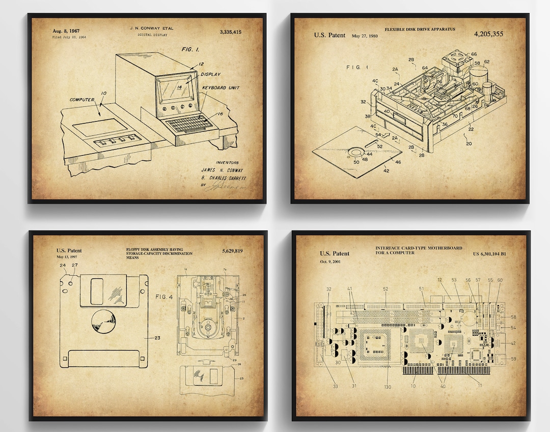 4 Vintage Computer Art Programmer Gift Floppy Disk Patent Art Digital ...