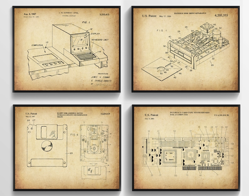 4 Vintage Computer Art Programmer Gift Floppy Disk Patent Art - Etsy