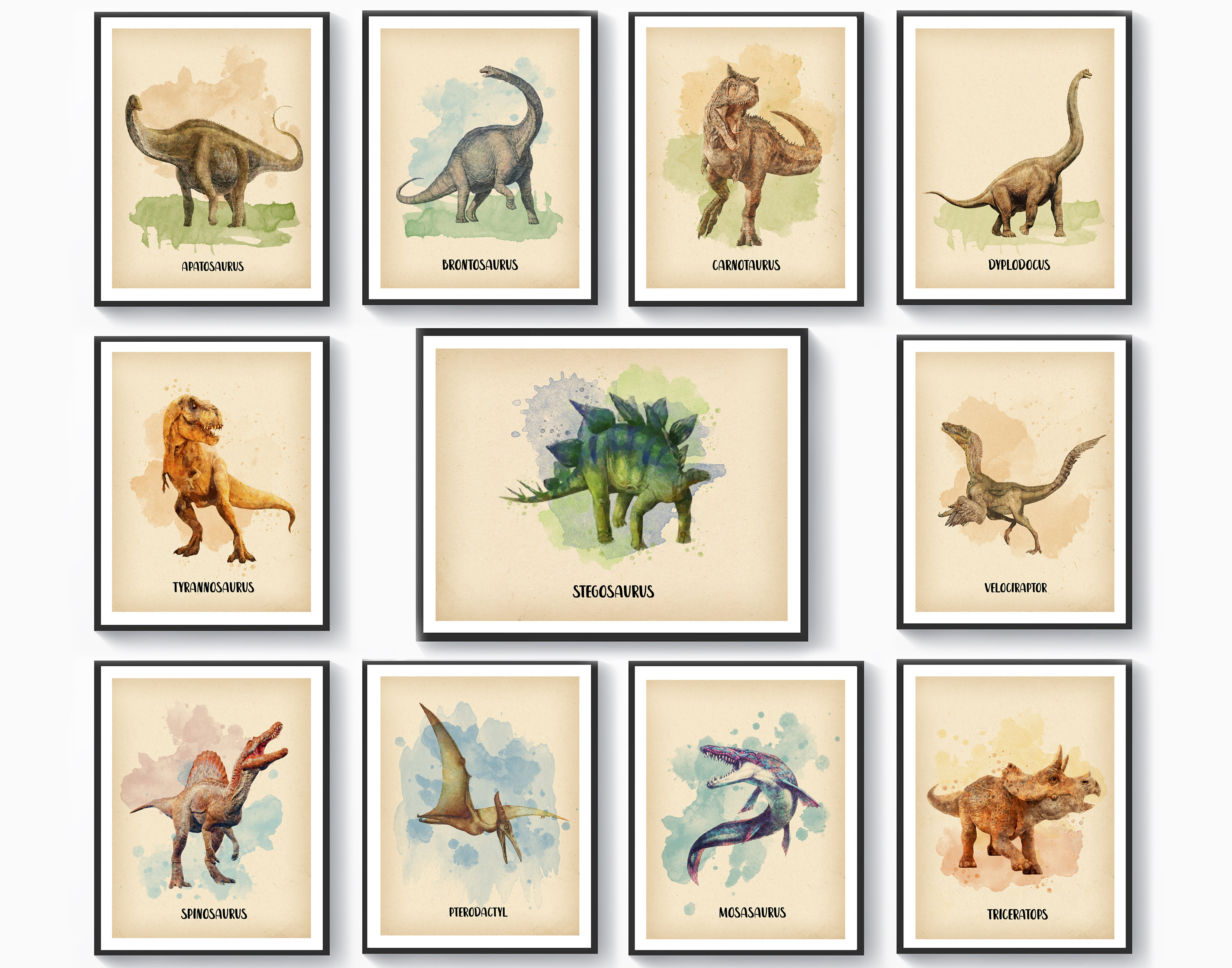 11 Vintage Dinosaurs Types Posters Jurassic Dinosaur With Names ...
