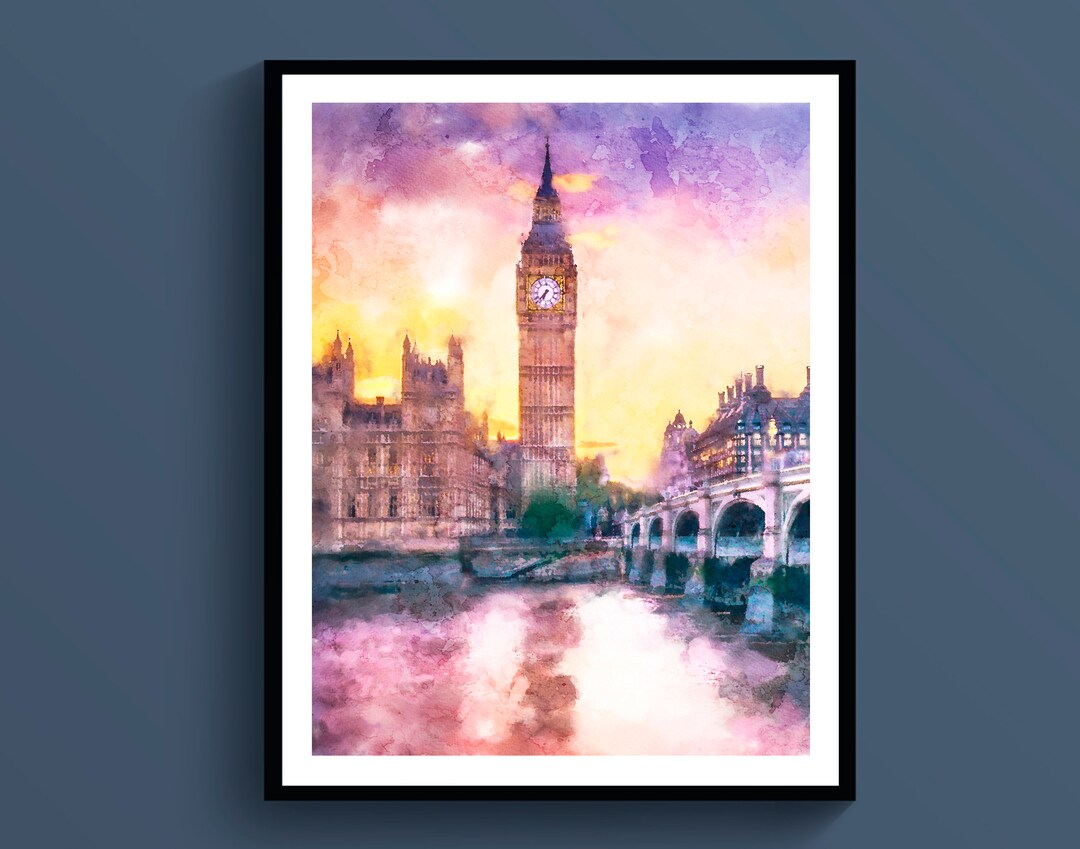 London Wall Art Watercolor Cityscape Art London Poster Travel Decor ...