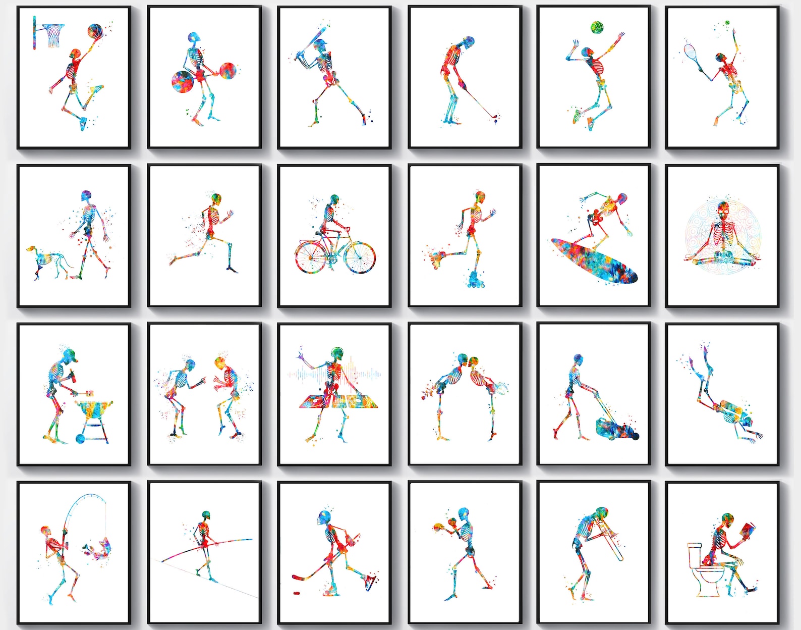 24 Colorful Skeleton Art Skeletal System Anatomy Poster Medical Artwork ...