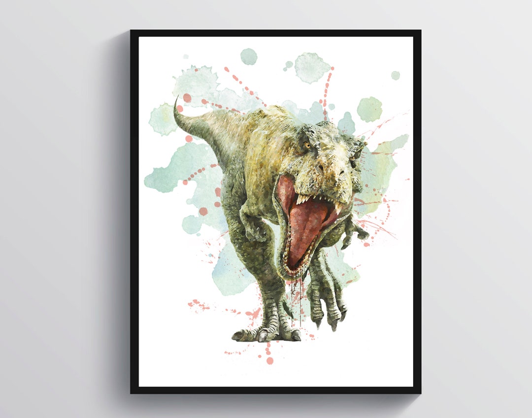 Tyrannosaurus Rex Art Jurassic Dinosaur Art Watercolor Giant Animal Art ...