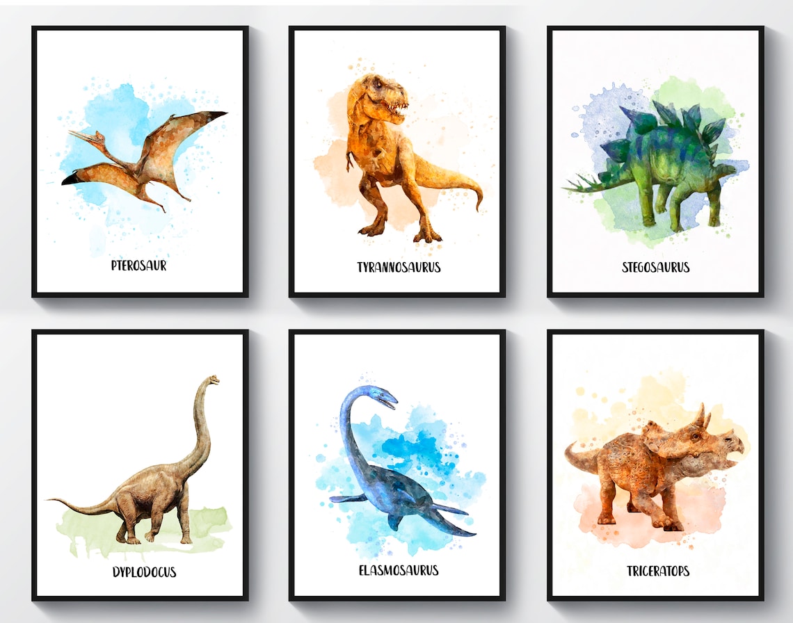 Dinosaurs Set Names Prints Dinosaur Types Watercolor Dinosaur - Etsy
