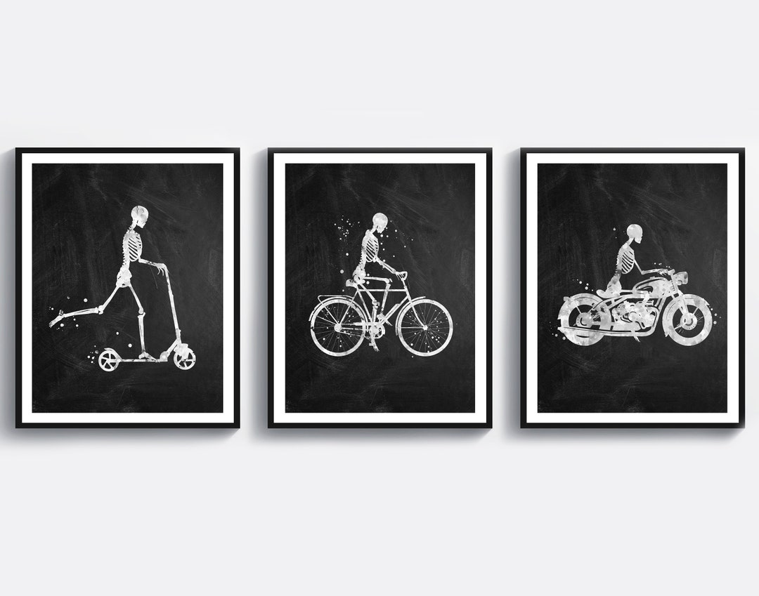 3 Skeleton Art Bicycle Art Kick Scooter Art Motorcycle Art ...