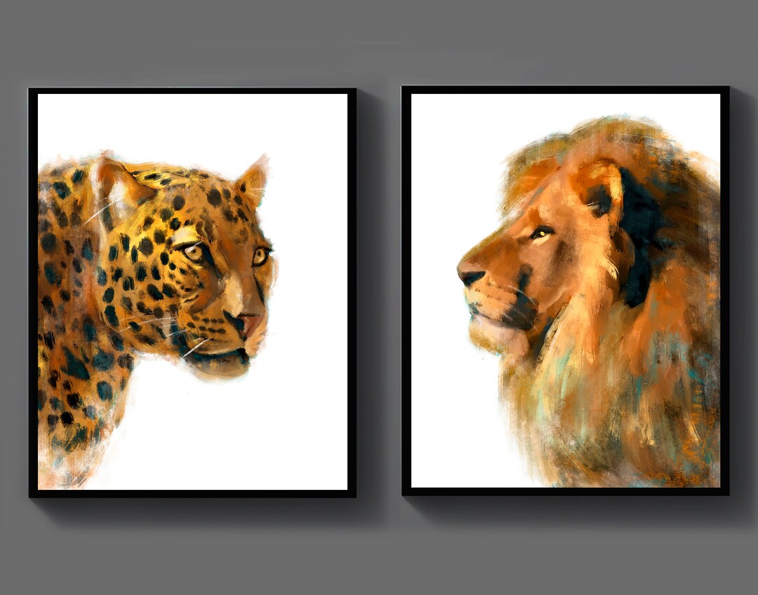 Wild Animals Art Lion and Leopard Art Safari Animals Wall Decor Biology ...