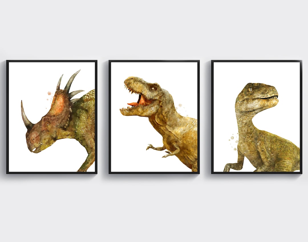 3 Dinosaur Poster Velociraptor Art T-rex Art Styrakosaurus Wall Decor ...