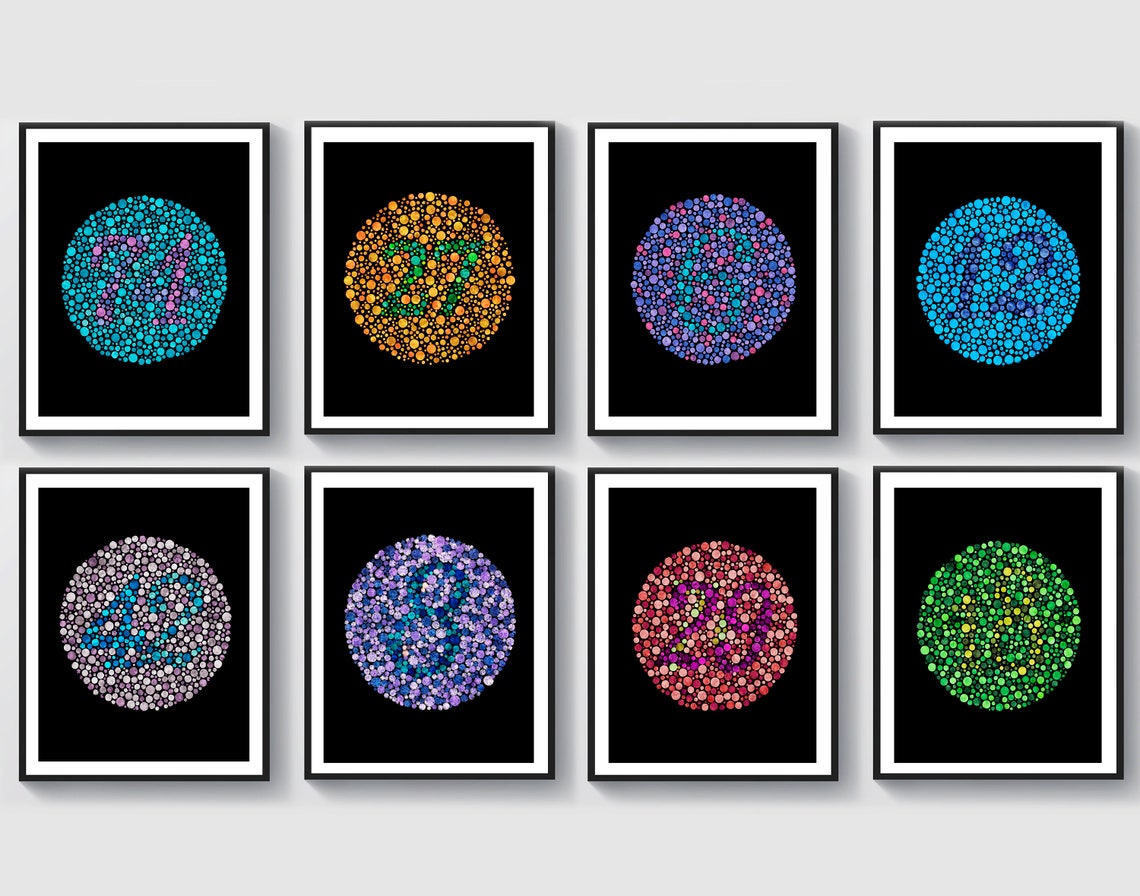 8 Color Blindness Cards Ishihara Test Poster Medical Art | Etsy