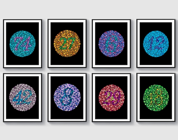 8 Color Blindness Cards Ishihara Test Poster Medical Art | Etsy