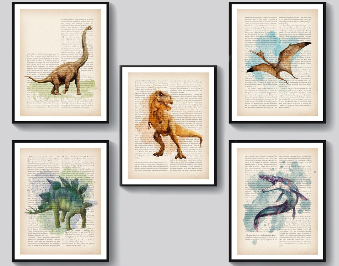 5 Vintage Dinosaur Art Beast Art Tyrannosaurus Rex Art Stegosaurus Art ...