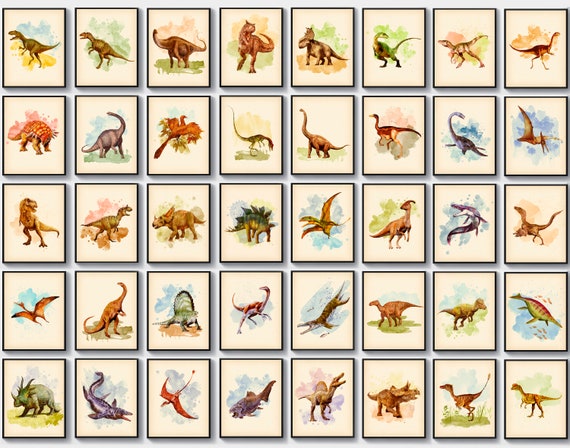 40 Dinosaurs Types Poster Set Jurassic Dinosaur Art | Etsy