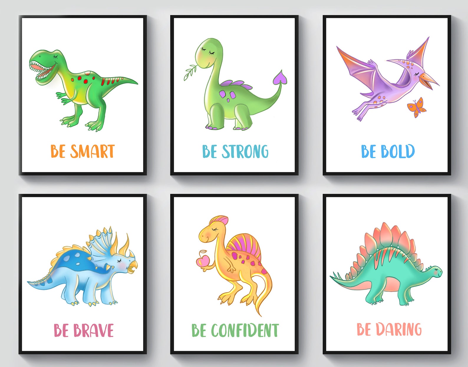 6 Baby Dinosaur Art Kids Bedroom Decor Motivational Quotes - Etsy