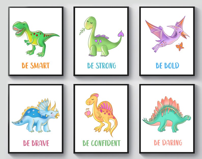 6 Baby Dinosaur Art Kids Bedroom Decor Motivational Quotes - Etsy