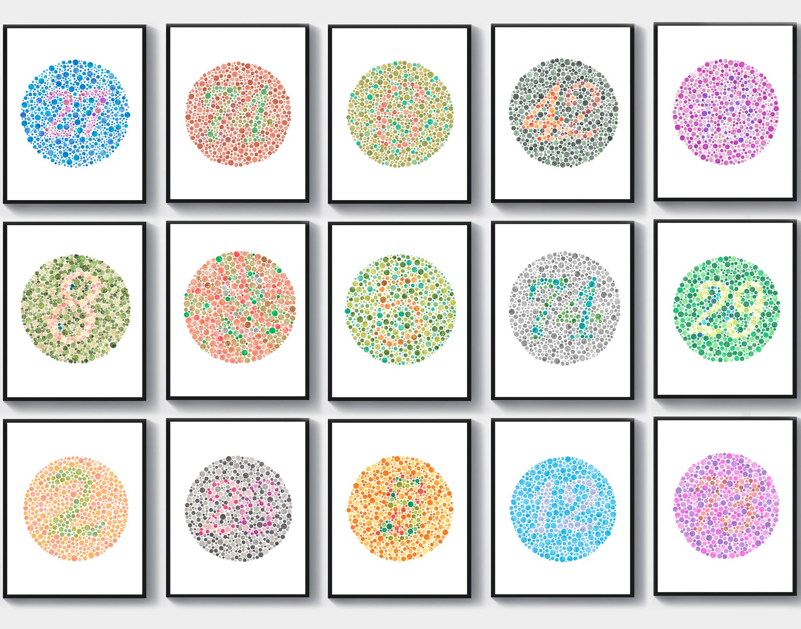 15 Ishihara Color Blind Test Cards Ophthalmology Art Optician Gift ...