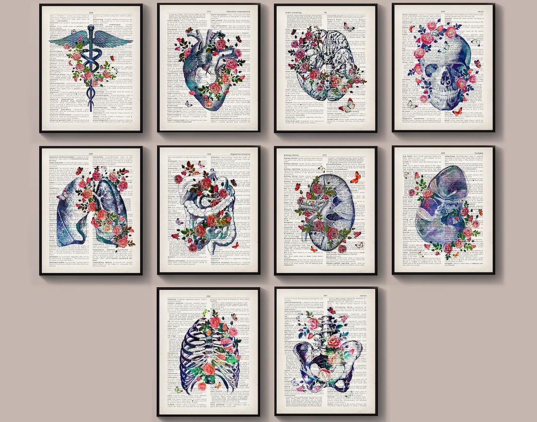 10 Organs & Flower Anatomy Dictionary Art, Medical Wall Art, Goth Room ...