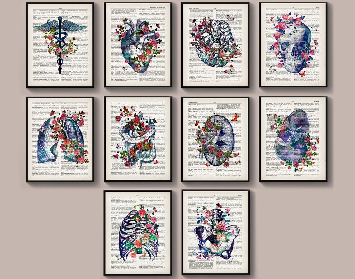 10 Organs & Flower Anatomy Dictionary Art, Medical Wall Art, Goth Room ...