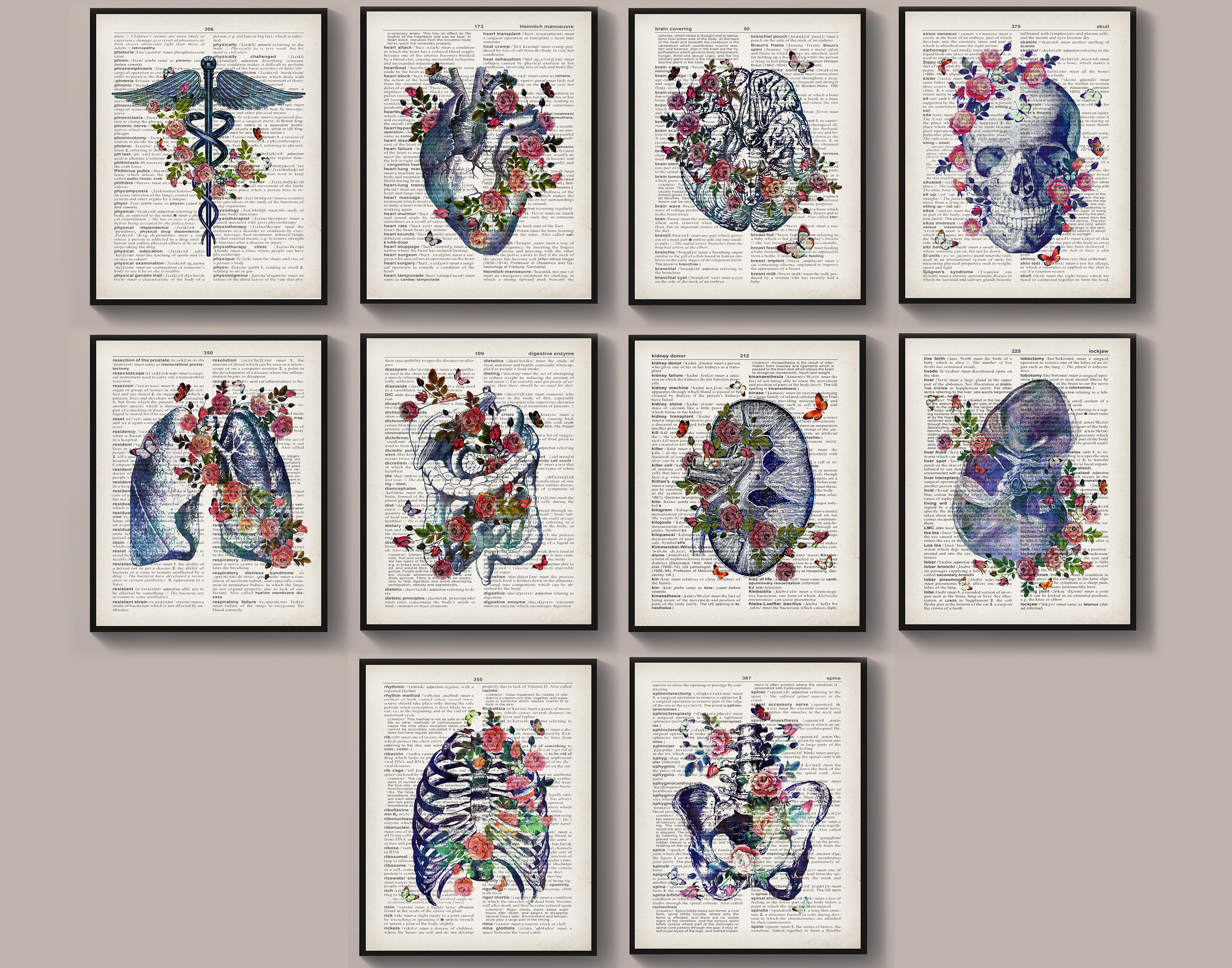 10 Organs & Flower Anatomy Dictionary Art Medical Wall Art | Etsy