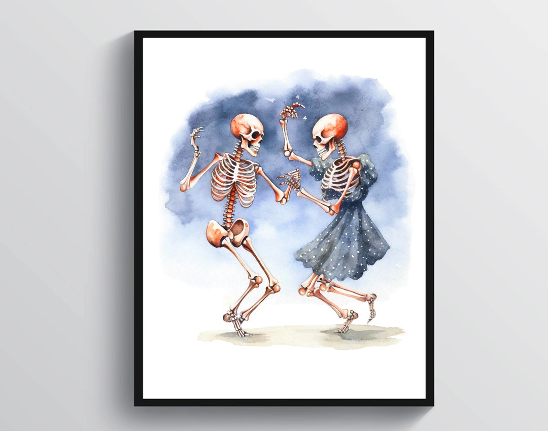 Dancing Skeletons Art Watercolor Anatomy Art Funny Medical Artwork ...
