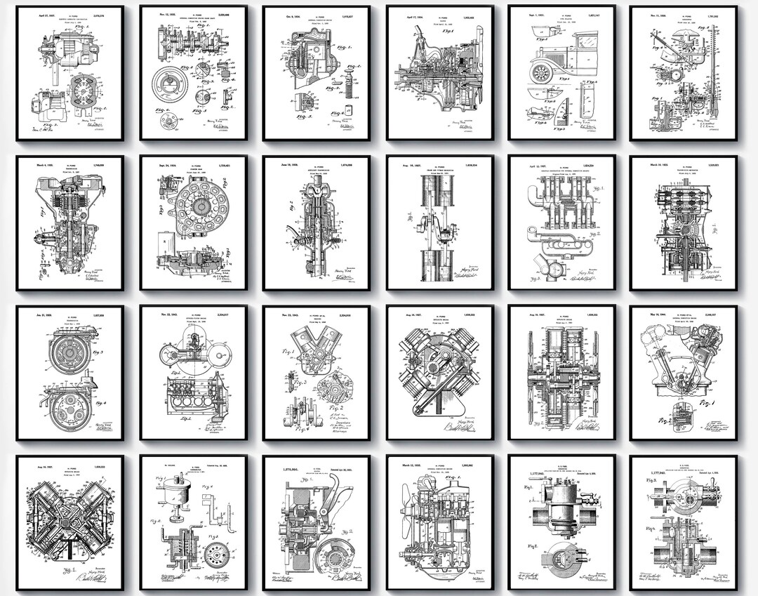 24 Henry Ford Patent Art Car Engine Blueprint Mechanic Gift Technical ...