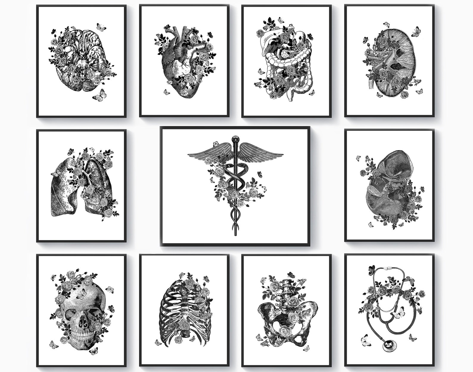 11 Black White Anatomy Artworks Medical Art Physiology Drawing Floral ...